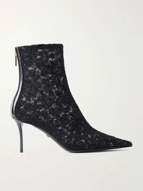 Dolce & Gabbana Lollo Leather-trimmed Lace Ankle Boots