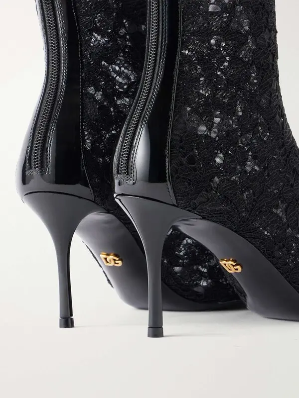 Dolce & Gabbana Lollo Leather-trimmed Lace Ankle Boots