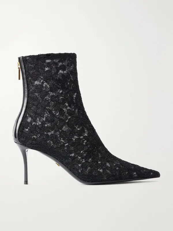 Dolce & Gabbana Lollo Leather-trimmed Lace Ankle Boots - Black