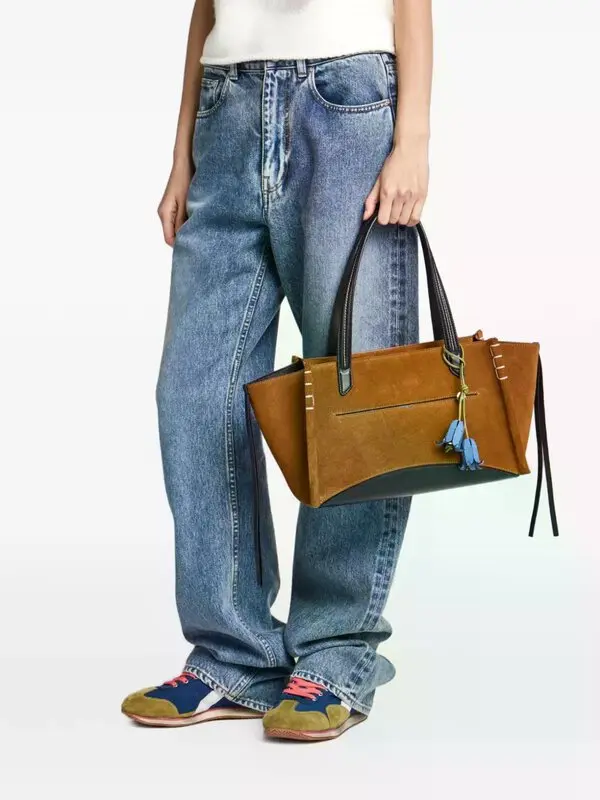 JW Anderson Elongated Lober Cabas Contrast-panel Whipstitch-trim Tote Bag - Brown