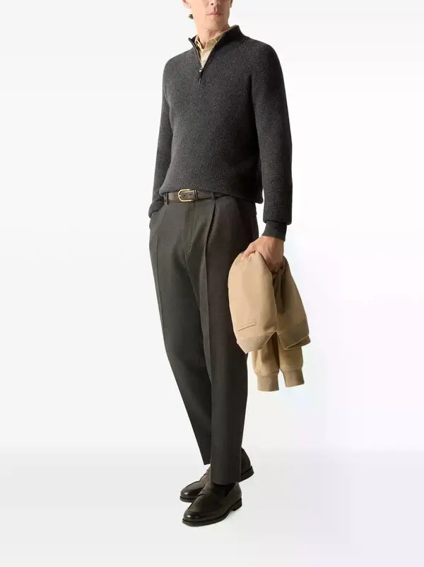 Zegna Dark Mélange Oasi Cashmere Zip Mock Sweater - Grey