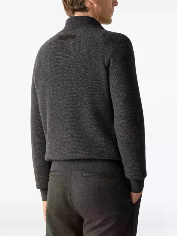 Zegna Dark Mélange Oasi Cashmere Zip Mock Sweater - Grey