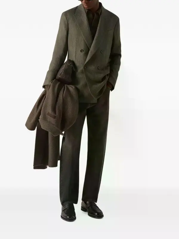Zegna Dark Olive Cashmere Silk And Linen Jacket