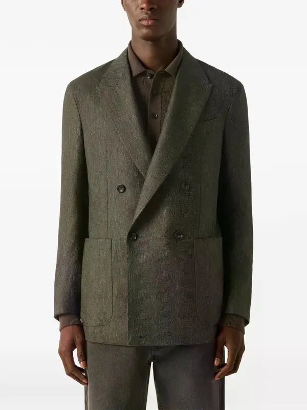 Zegna Dark Olive Cashmere Silk And Linen Jacket
