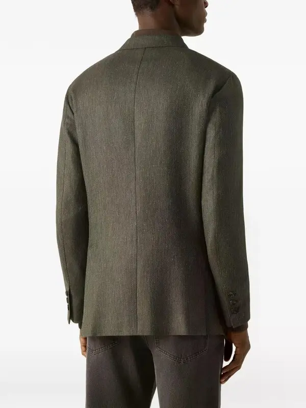 Zegna Dark Olive Cashmere Silk And Linen Jacket