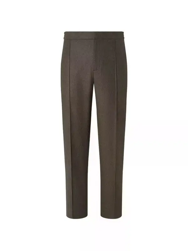 Zegna Dark Olive Green Wool Silk And Cashmere Pants