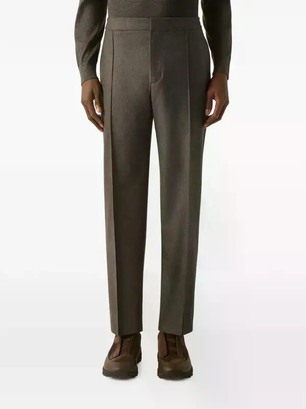 Zegna Dark Olive Green Wool Silk And Cashmere Pants