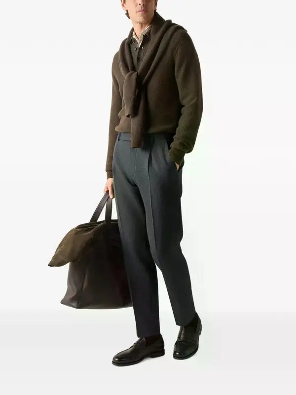 Zegna Dark Mélange Wool And Cashmere Pants