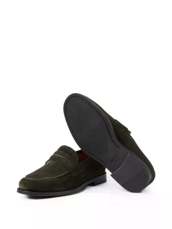 Zegna Dark Olive Suede Mocassin Corso Loafers