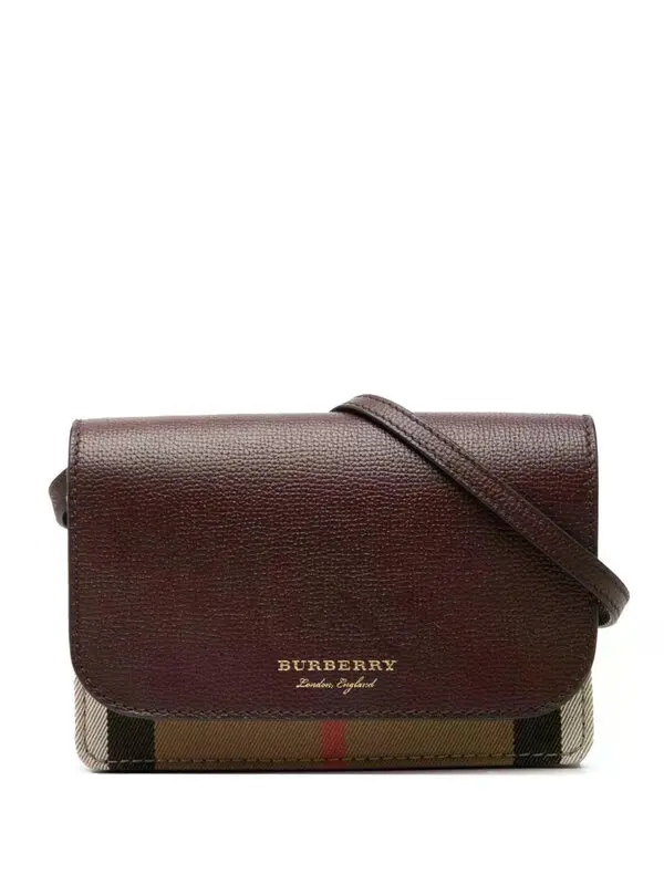 Burberry 2000-2017 Grained Calfskin And House Check Canvas Hampshire Wallet On Chain Crossbody Bag - Red