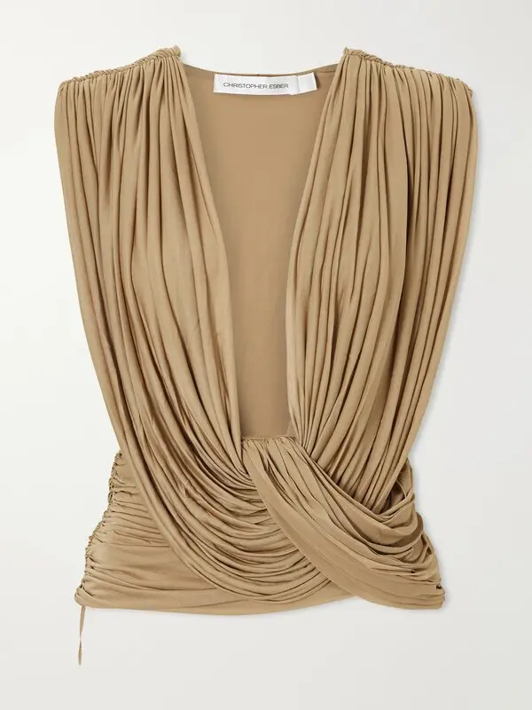 Christopher Esber Ripple Draped Mesh Top - Neutrals