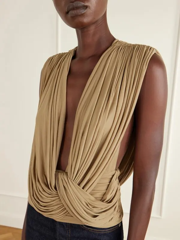 Christopher Esber Ripple Draped Mesh Top - Neutrals