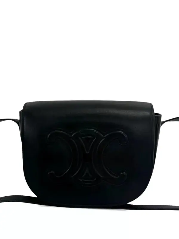 Celine 2022 Calfskin Cuir Triomphe Folco Crossbody Bag - Black