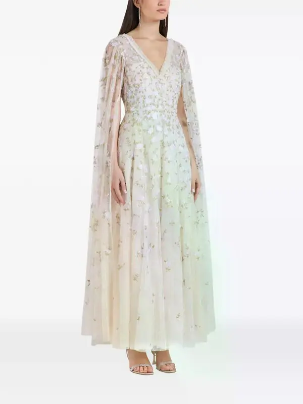 NEEDLE & THREAD Lea Ditsy Floral-embroidered Cape-sleeve Maxi Dress