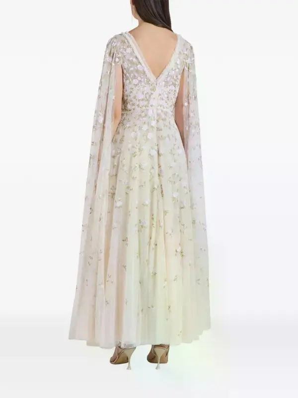 NEEDLE & THREAD Lea Ditsy Floral-embroidered Cape-sleeve Maxi Dress