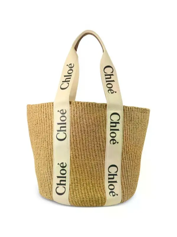 Chloé Woody Logo-tape Basket Bag - Neutrals