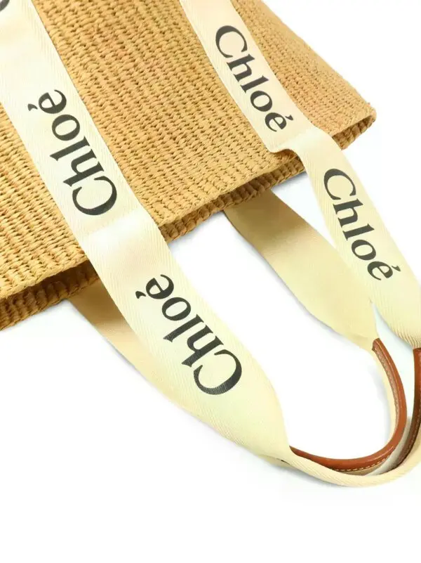 Chloé Woody Logo-tape Basket Bag - Neutrals