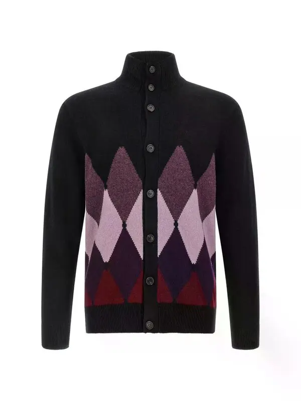 BALLANTYNE Diamond Intarsia Cardigan - Black