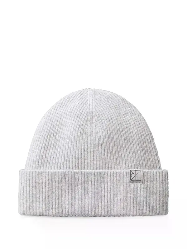 Calvin Klein Ribbed-knit Logo-patch Beanie Hat