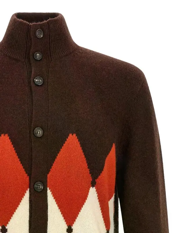BALLANTYNE Diamond-intarsia High-neck Cardigan