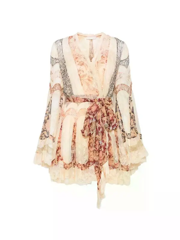 Zimmermann Floral-print Lace-trim Dress Set - Brown