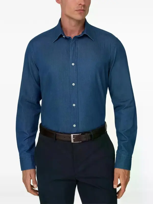 Boggi Milano Shirt In Cotton-denim Regular-fit - Blue