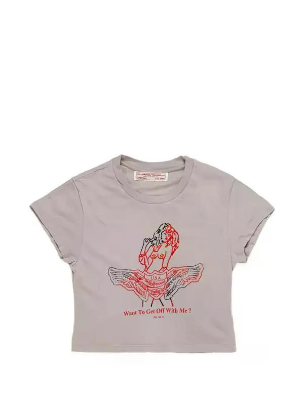 HTC LOS ANGELES Graphic-print Cropped T-shirt - Neutrals