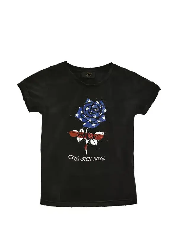 HTC LOS ANGELES Rose-print Short-sleeve T-shirt - Black