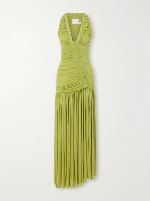 Christopher Esber Orion Open-back Ruched Mesh Gown - Green