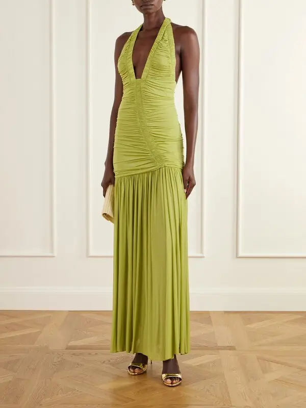 Christopher Esber Orion Open-back Ruched Mesh Gown - Green