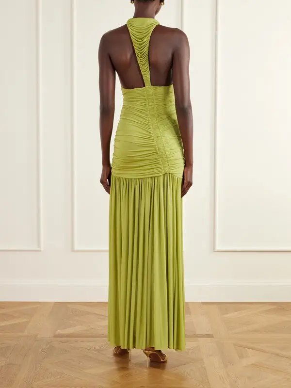 Christopher Esber Orion Open-back Ruched Mesh Gown - Green