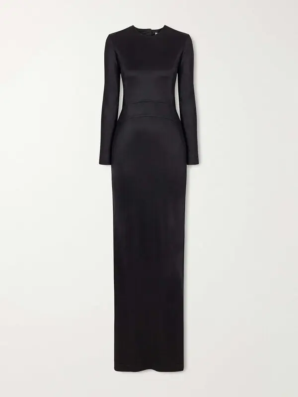 Co Backless Paneled Satin Maxi Dress