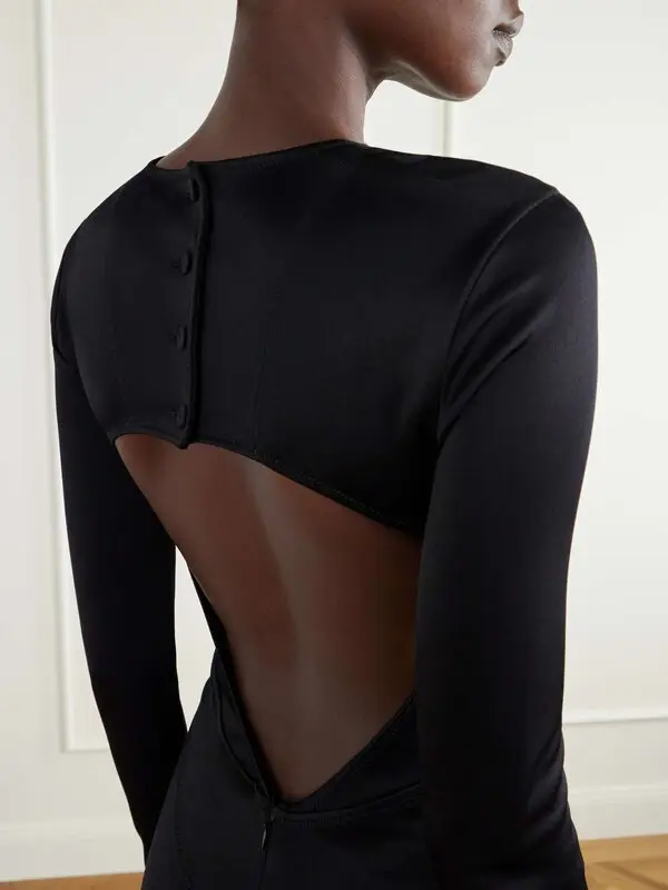 Co Backless Paneled Satin Maxi Dress