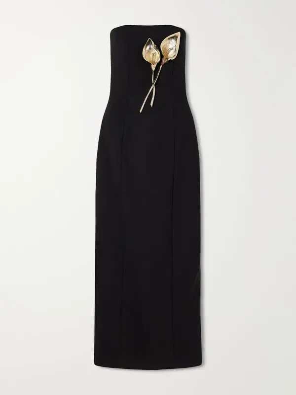 Carolina Herrera Strapless Embellished Wool-blend Gown - Black
