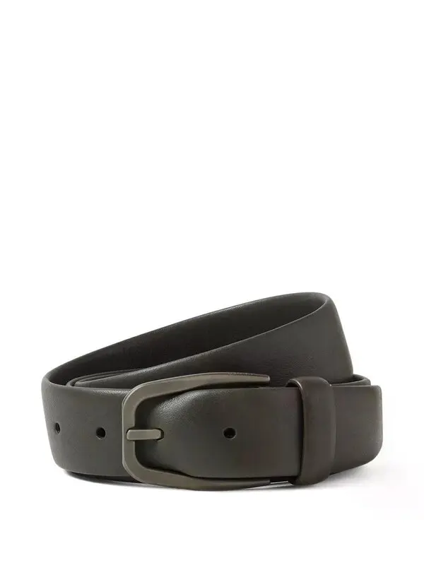 Zegna Dark Olive Green Leather Belt - Grey