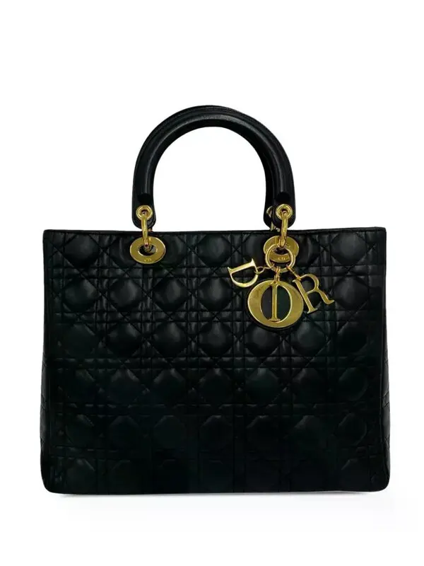 Dior 1990-2000 Large Lambskin Cannage Lady Satchel - Black