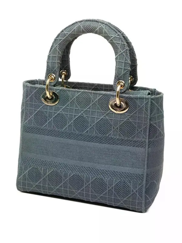 Dior 2020 Medium Embroidered Canvas Cannage Lady D Lite Satchel