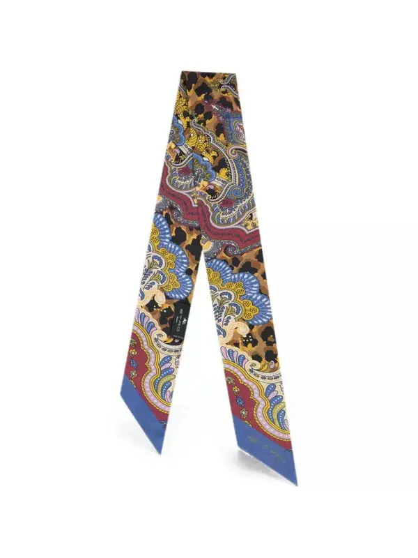 Etro Silk Twill Paisleyina With Leopard And Floral Print - Blue