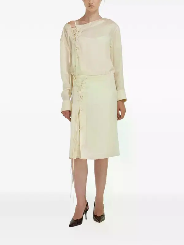 FERRAGAMO Satin Skirt With String Tie Detail - Neutrals