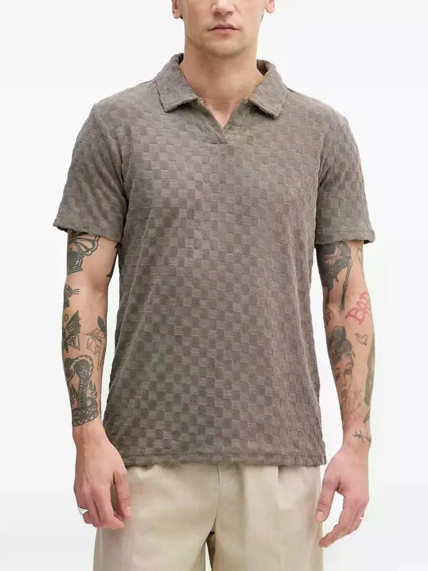 LINDBERGH Check-pattern Towelling Polo-collar T-shirt