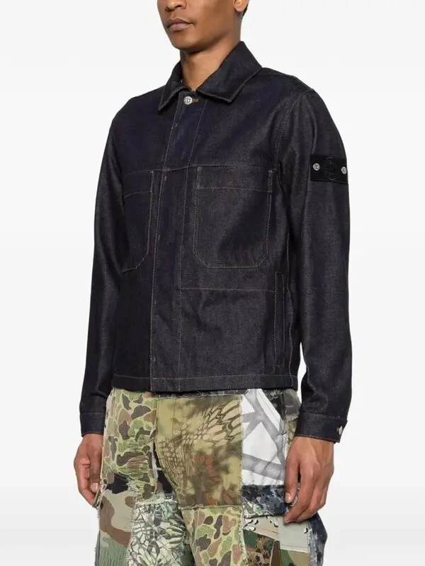 Stone Island Indigo Denim-raw` Biker Jacket - Multicolor