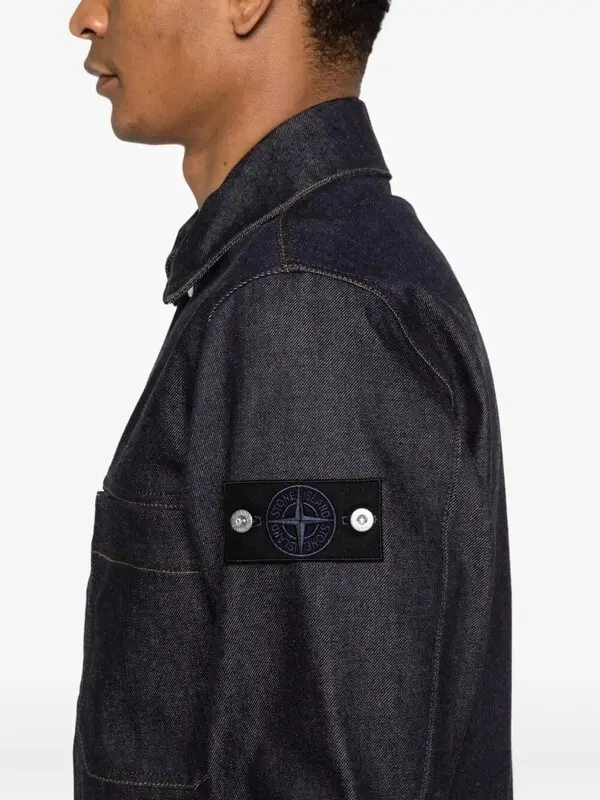 Stone Island Indigo Denim-raw` Biker Jacket - Multicolor