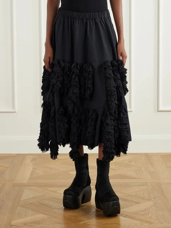 Comme Des Garçons Tiered Ruffled Georgette Midi Skirt