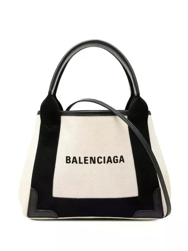 Balenciaga 2018 Canvas Navy Cabas Xs Satchel - Brown