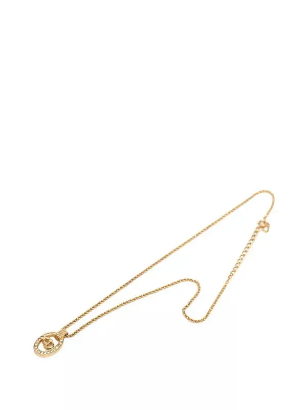 Dior 20th Century Plated Strass Cd Logo Oval Pendant Necklace Costume Necklace - Gold