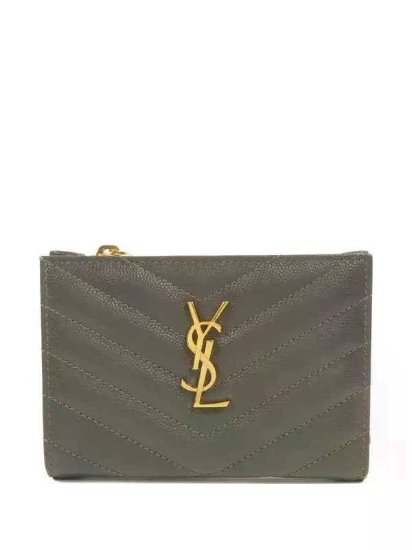 Saint Laurent Cassandre Chevron-quilted Wallet - Grey