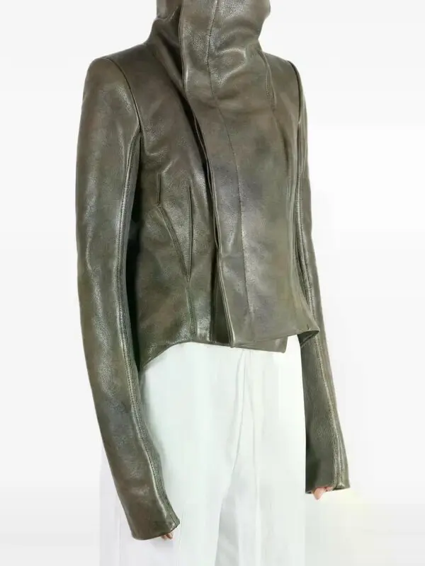 Rick Owens Funnel-neck Asymmetric Leather Jacket