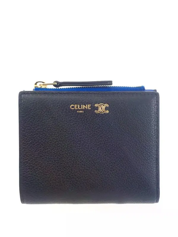 Celine 2010-2026 Supple Grained Calfskin Triomphe Compact Wallet Small Wallets - Black