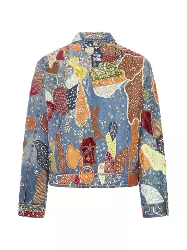 Amiri Embroidered Crystal-embellished Denim Jacket