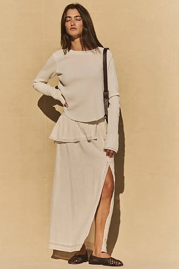 Free People Sandshell Linen Zora Maxi Skirt - Vanilla
